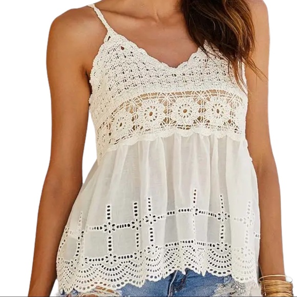Tops | Boho Lace Crochet Tank | Poshmark